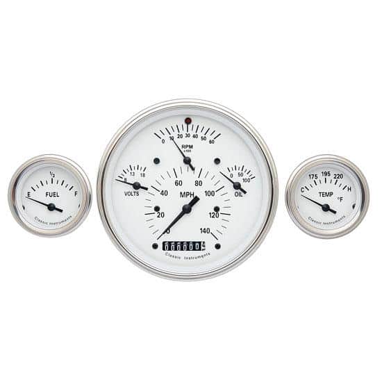 Classic Instruments CH01WSLF Tetra Series 1957 Chevy Gauge Set, White