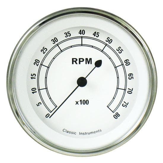 Classic Instruments CW80SLF Classic White Series 8000 RPM Tach