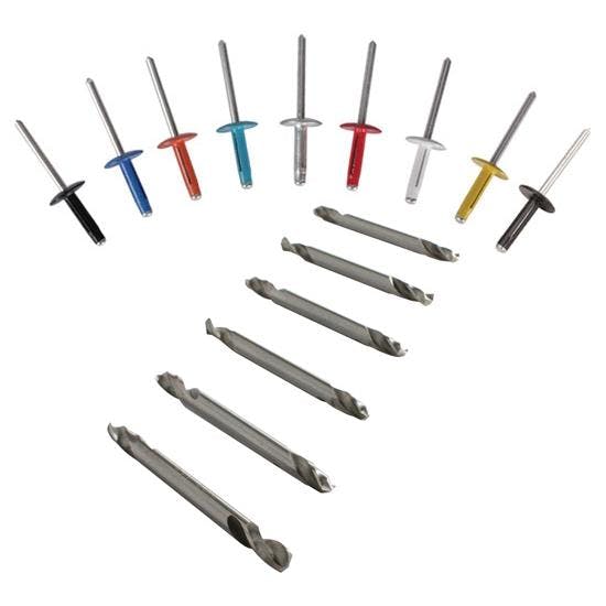 Exploding Rivets w/Double End Drill Bits 3/16 Aluminum Large Head