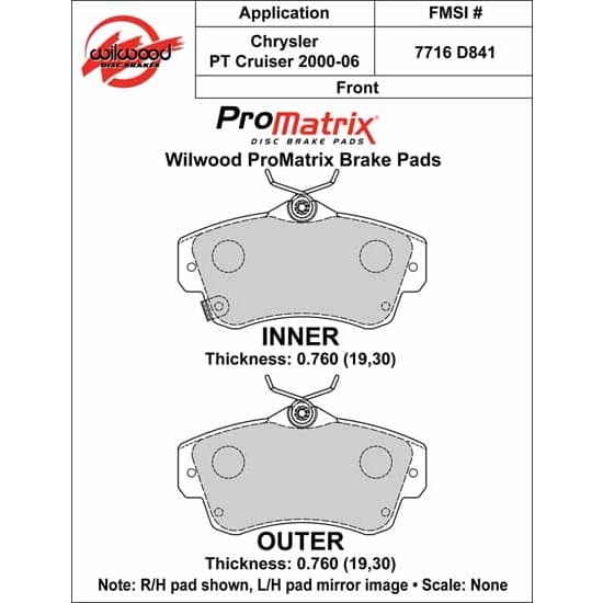 Wilwood 150-D0841K D841 Promatrix Brake Pad Set, .760 Inch Thick