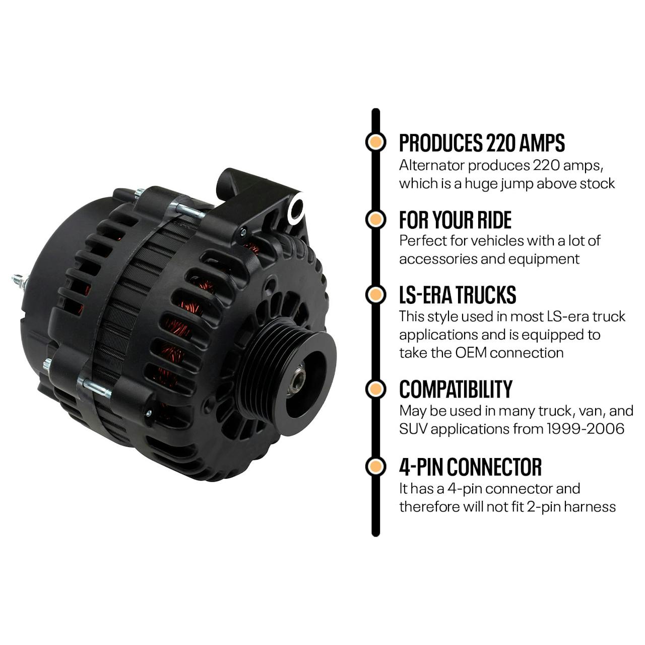 GM AD244 Black LS Alternator | High Output 220 Amp