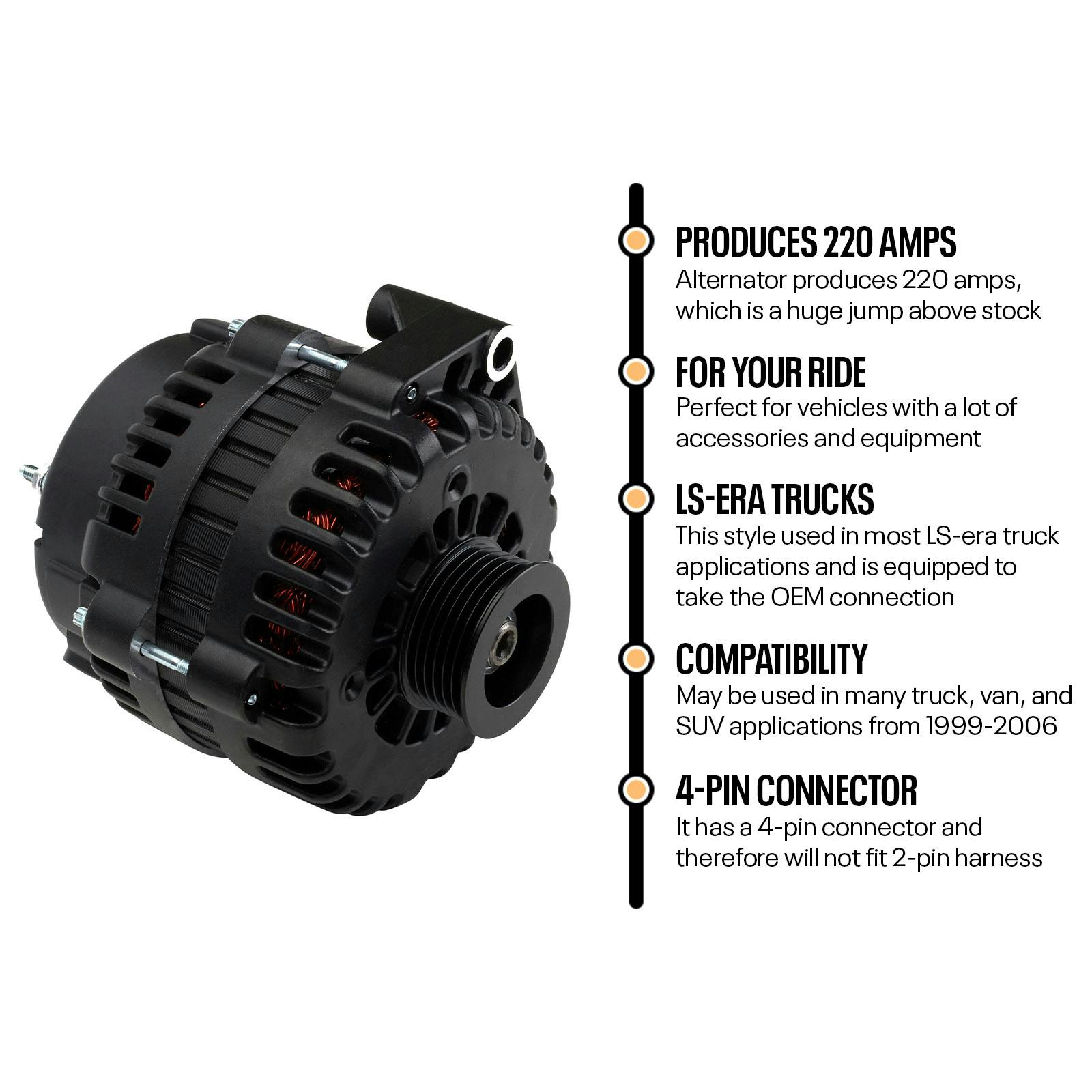 GM AD244 Black LS Alternator | High Output 220 Amp