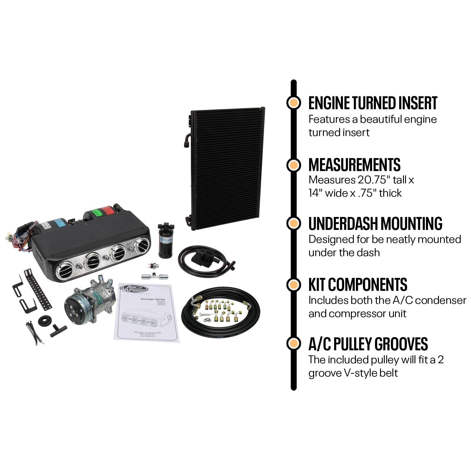 Vintage Air Underdash Heat & A/C Kit, Brushed Insert, Vert. Cond.