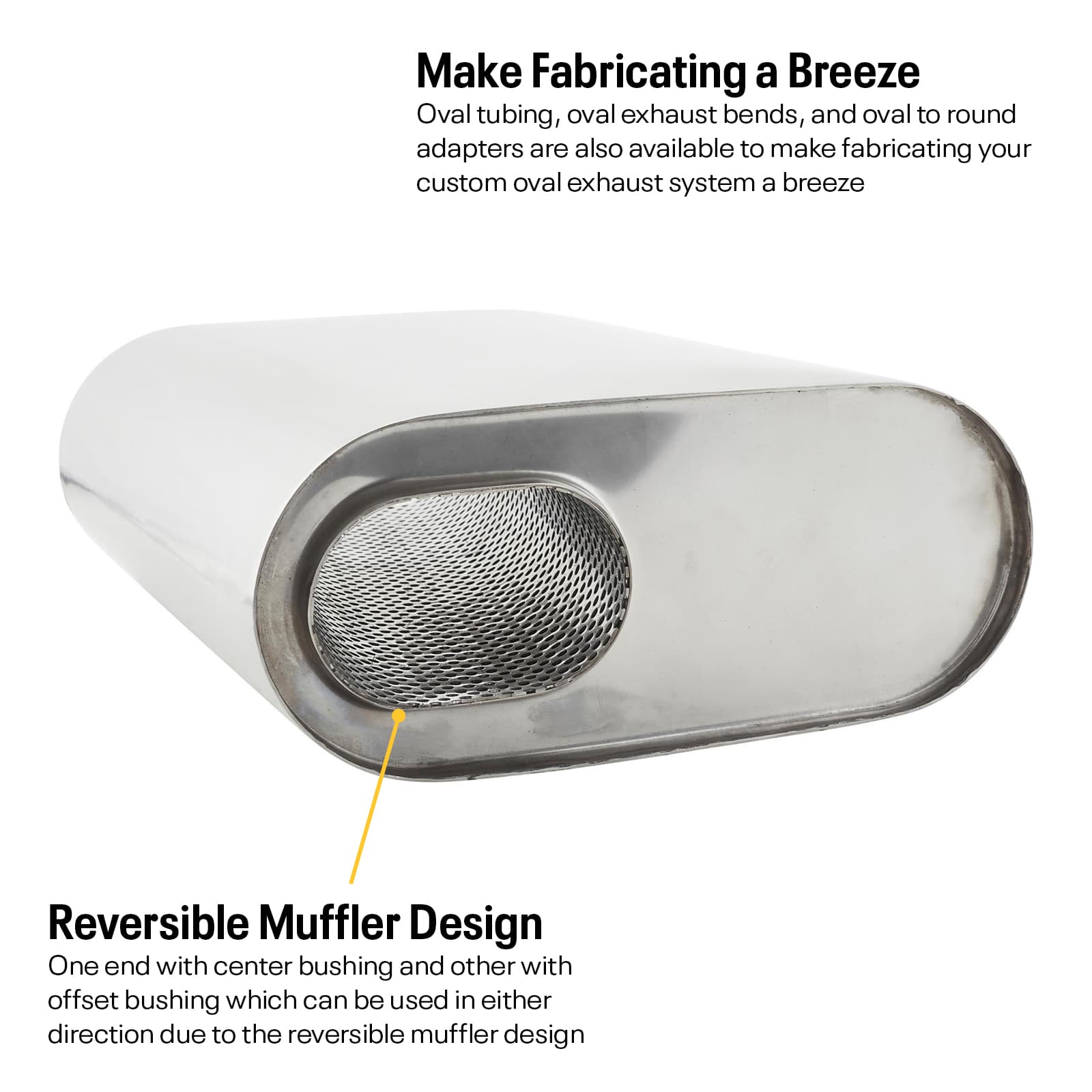 Perforated Tube Muffler w/ Packing, Stainless Steel, 3 Inch Oval