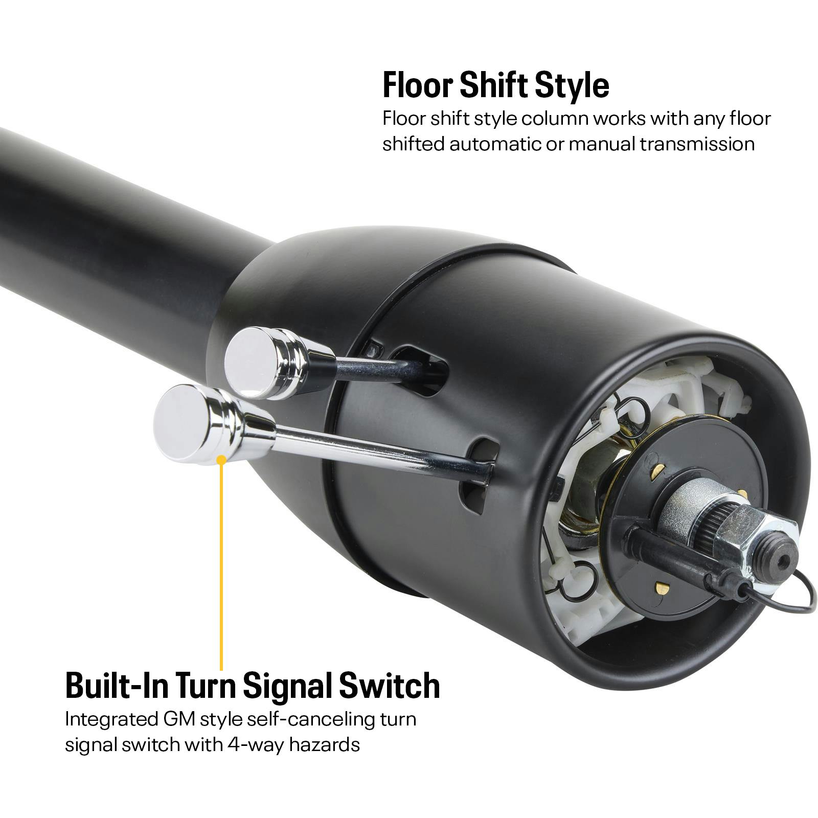 Universal GM Tilt Steering Column, Floor Shift, 30 Inch, Black