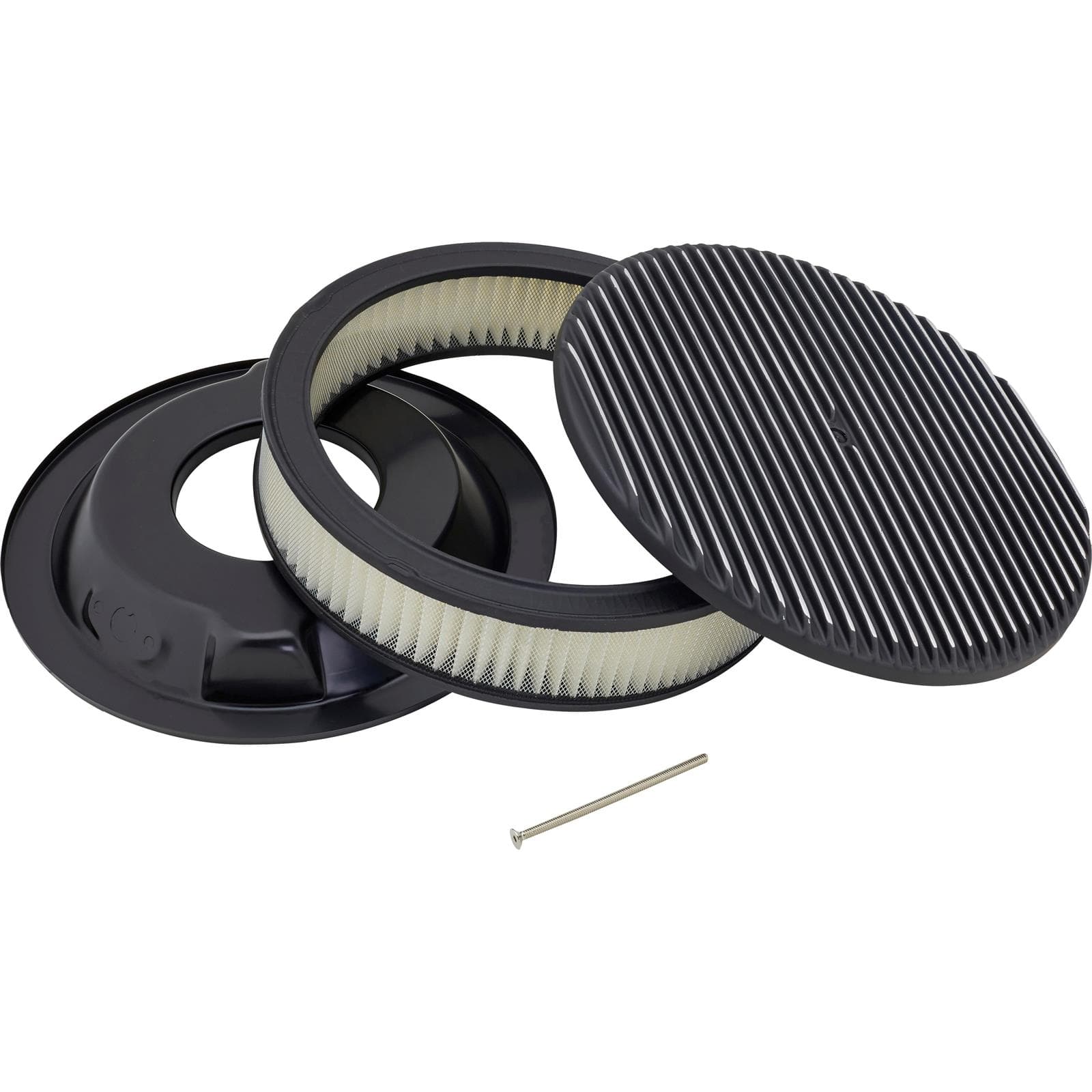 14 Inch Fully Finned Round Air Cleaner Set, Black Aluminum