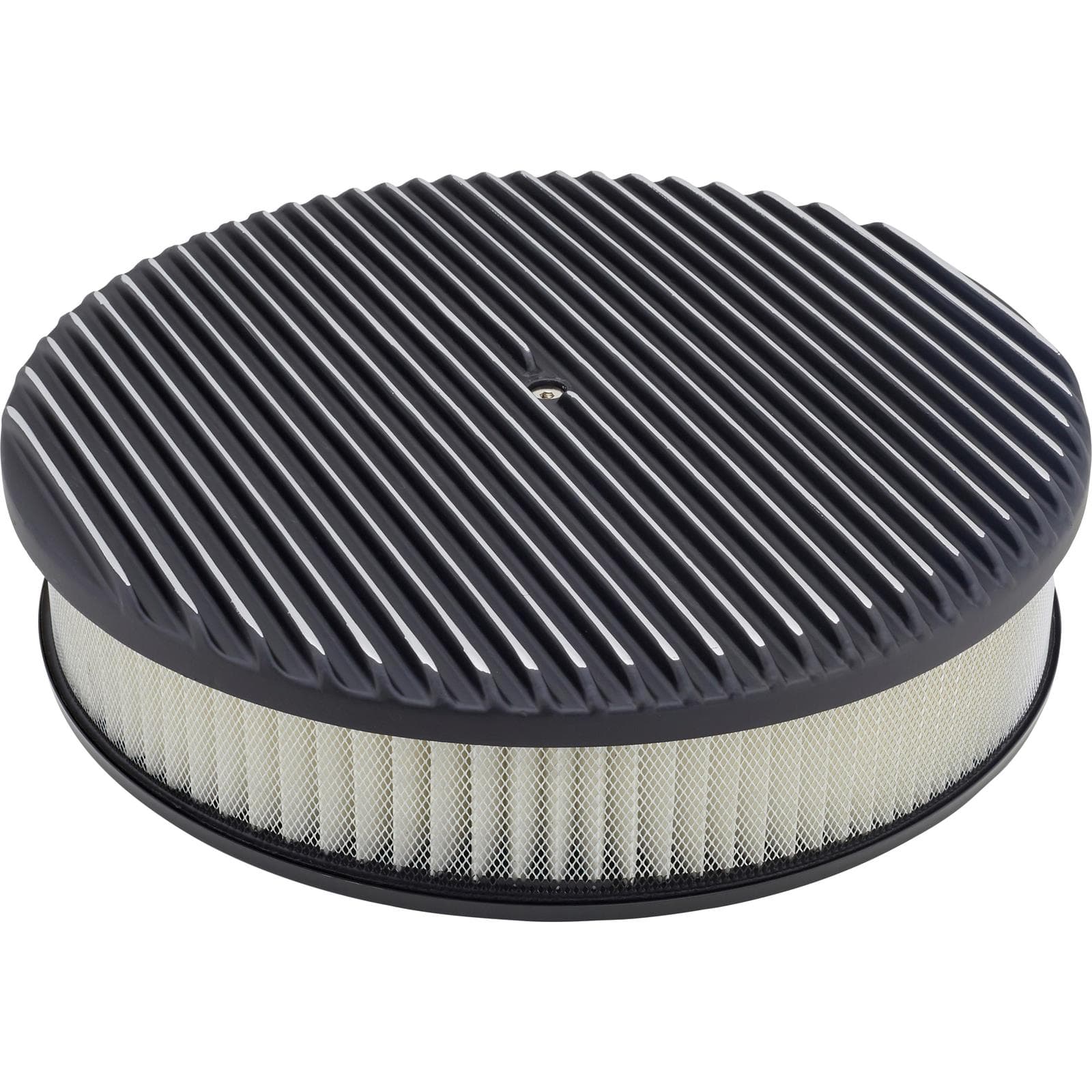 14 Inch Fully Finned Round Air Cleaner Set, Black Aluminum