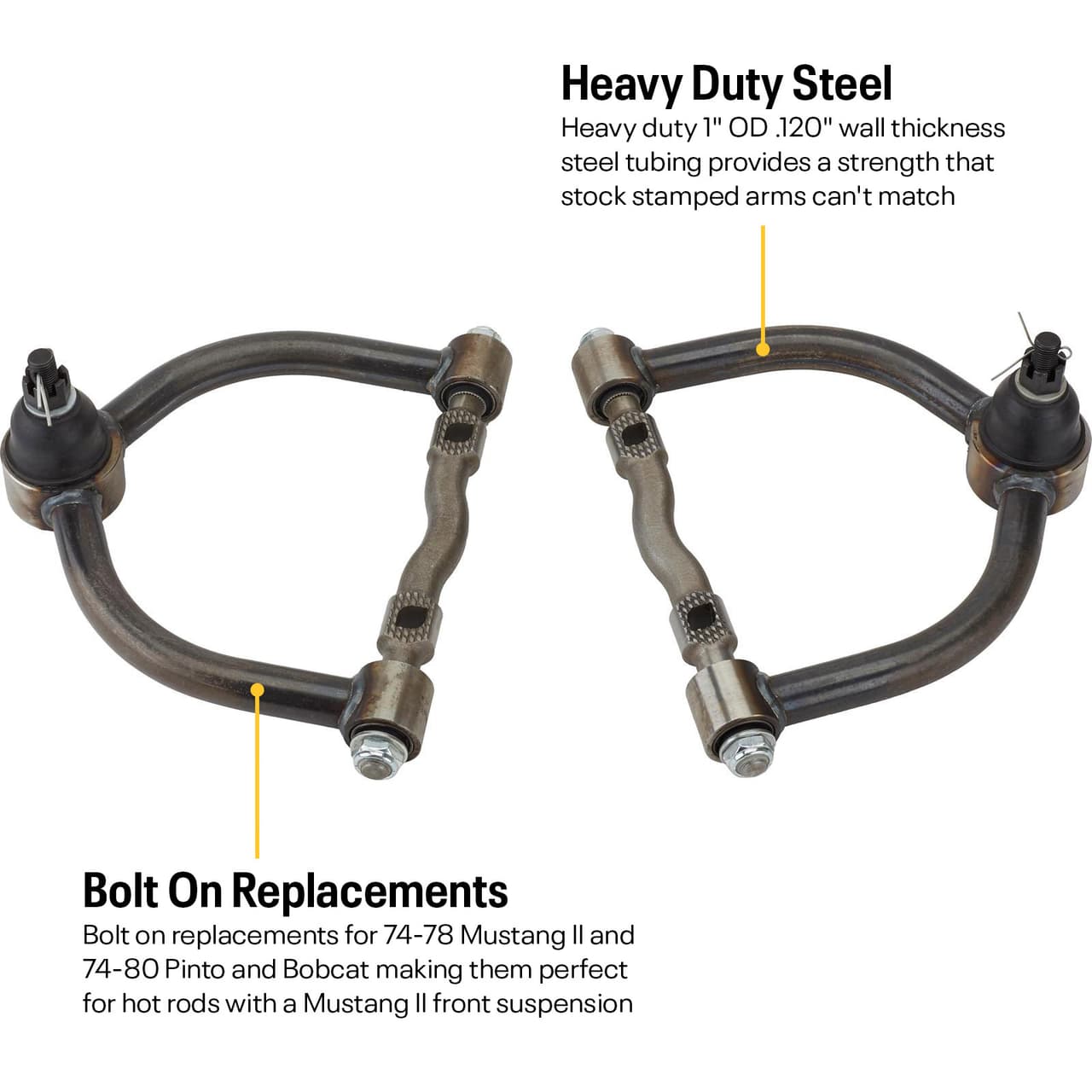 Speedway Mustang II Tubular Upper Control Arms, Stock Width, Pair