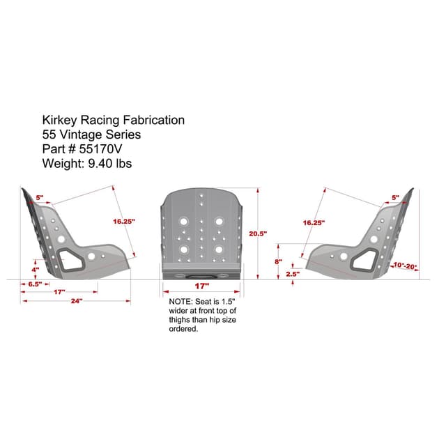 Kirkey 55 Series Pro Street Racing Seat and Cover, 17 Inch