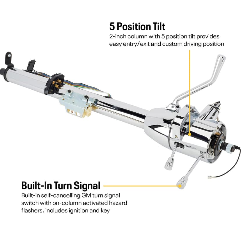 Universal Keyed GM Tilt Steering Column With Shifter, 28" Chrome