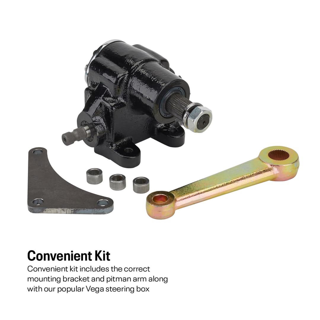 Vega Style Cross Steering Gear Box Combo Kit, Manual, New, Black